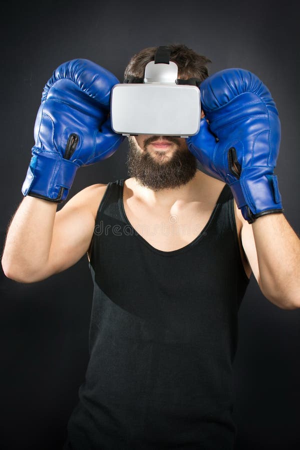 Boxer with VR Glasses and Blue Gloves Stock Image - Image of goggles ...