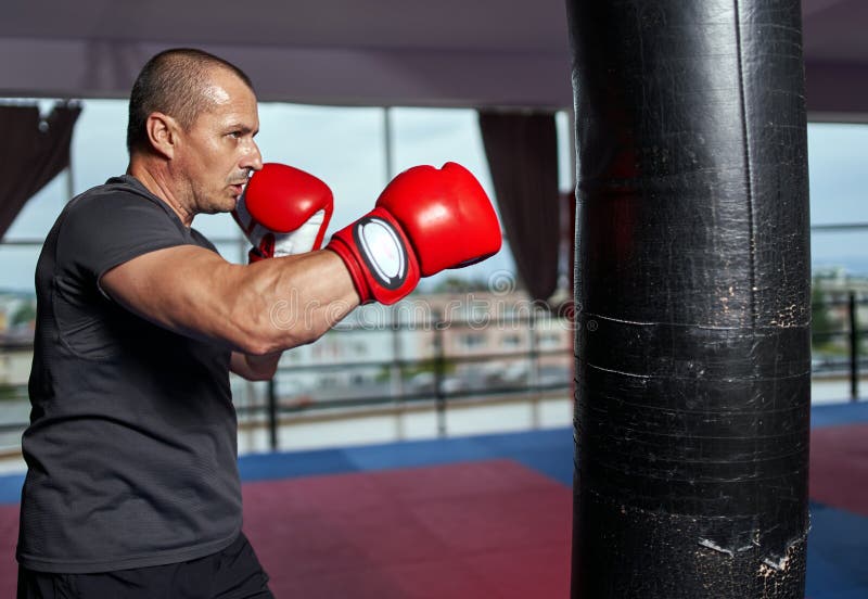 Boxer Working the Heavy Bag Stock Image - Image of punch, mature: 156501055
