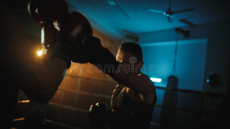 Boxers Fight in the Ring at Night Stock Image - Image of fighter ...