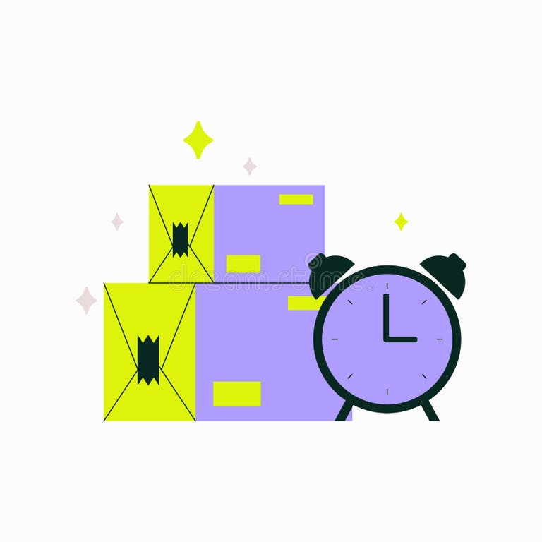 Boxes and Alarm Clock in Flat Vector Illustration Symbolizing Time ...