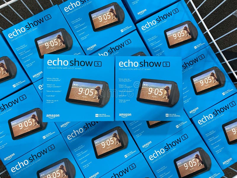 Boxes of Amazon Echo Show Virtural Assistants for Sale in a Display Bin ...