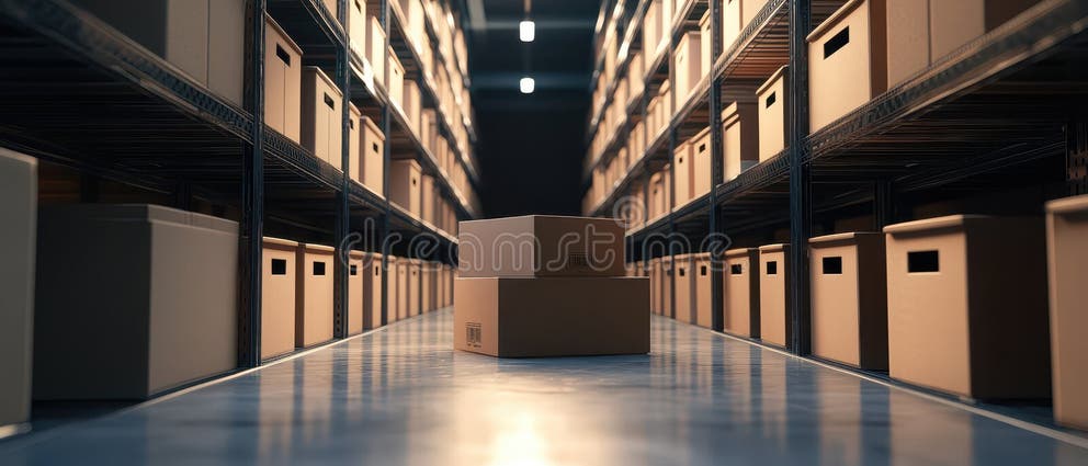 Boxes Arranged Neatly in a Storage Facility Aisle Stock Image - Image ...