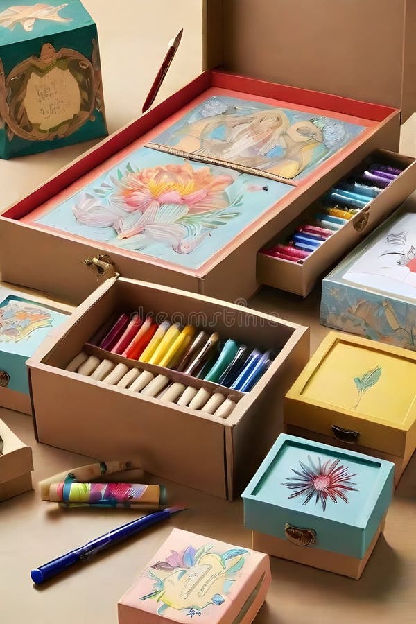 Boxes of Art Work with Tools. Stock Image - Image of play, wood: 298411743