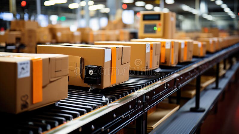 Boxes on Automated Scanning Line for Shipping. Generative AI Stock ...