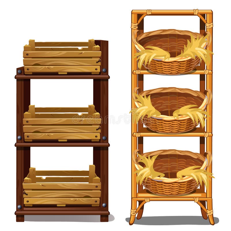 Boxes and Baskets with Straw on Storage Racks. Reliable Preserving of ...