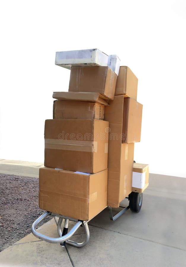 Boxes Being Delivered on Trolley Cart Stock Image - Image of cardboard ...