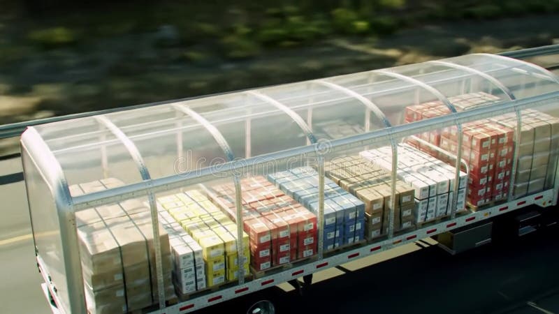 Transporting Goods Inside Covered Truck on Highway Slow Motion Stock ...