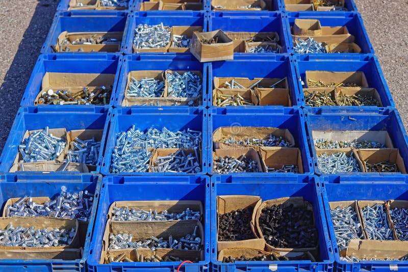 Boxes of bolts stock photo. Image of metal, size, bolts - 166120302