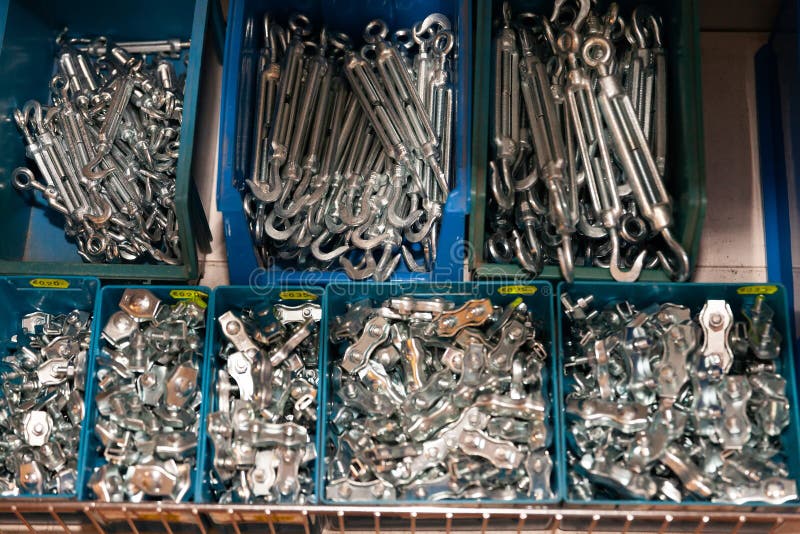 Boxes with Building Hardware in a Hardware Store Stock Image - Image of ...