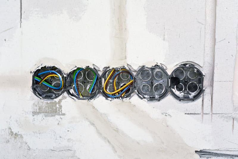 Boxes with Cables for Electric Sockets Installed in New House Building ...