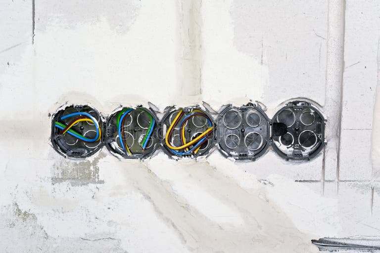 Boxes with Cables for Electric Sockets Installed in New House Building ...