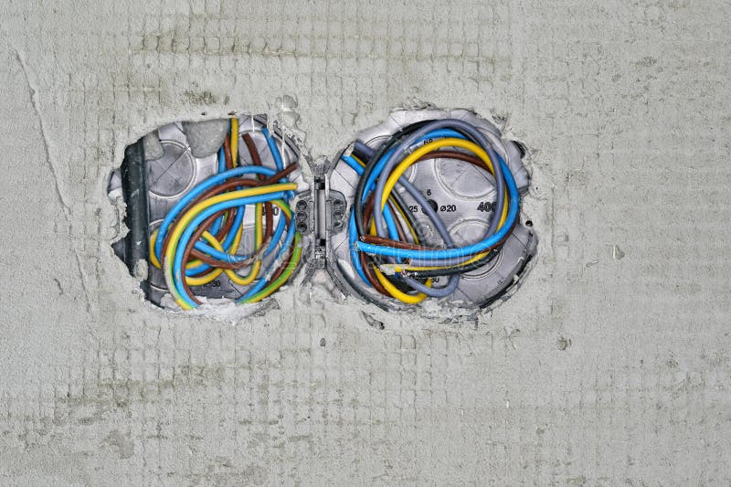Boxes with Cables for Electric Sockets Installed in New House Building ...