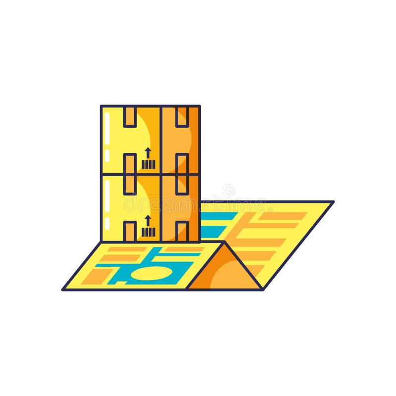 Boxes Carton with Map Guide Location Stock Illustration - Illustration ...