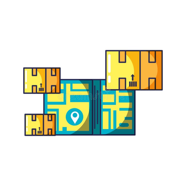 Boxes Carton with Map Guide Location Stock Illustration - Illustration ...