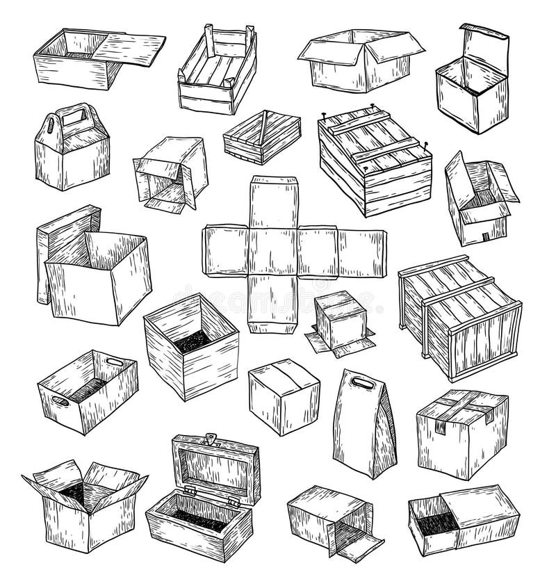 Boxes Collection, Doodles Set. Vector Illustration Stock Vector ...