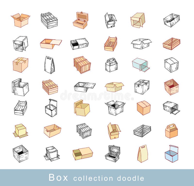 Boxes Collection, Doodles Set. Vector Illustration. Stock Vector ...
