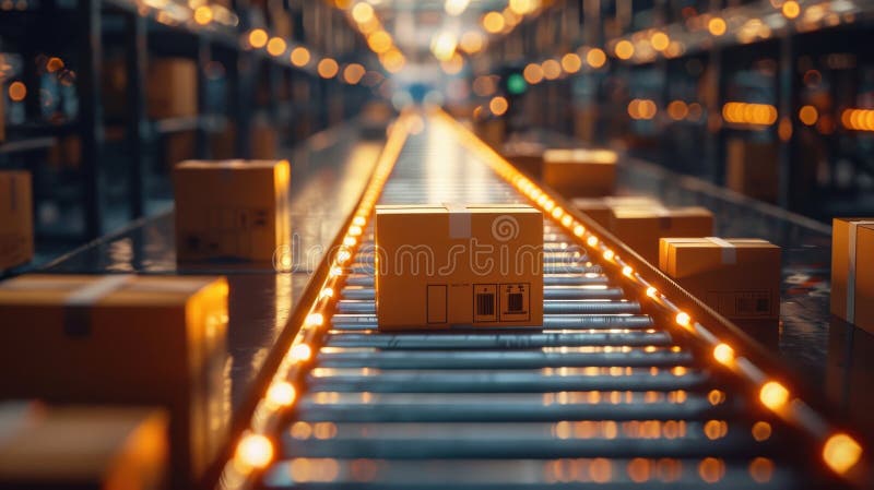 Parcels Moving Along a Distribution Production Line at a Warehouse ...