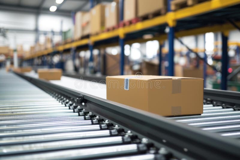 Modern Warehouse with Conveyor Belt System Stock Photo - Image of ...