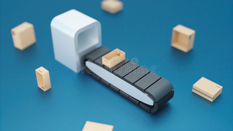 Boxes on the conveyor belt stock illustration. Illustration of package ...