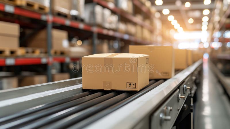 Boxes on a Conveyor Belt in a Modern Automated Distribution Center ... Boxes on a Conveyor Belt in a Modern Automated Distribution Center ...