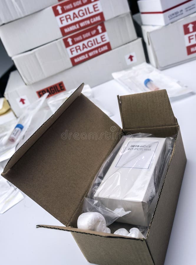 Boxes with Covid-19 PCR Kit in Hospital Warehouse Stock Photo - Image ...