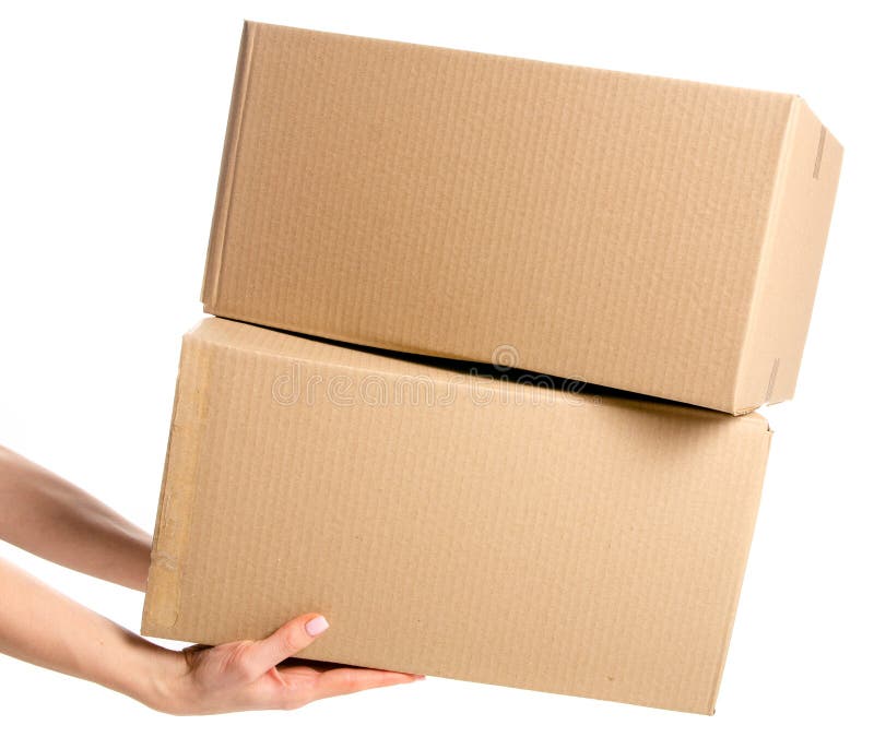 Boxes delivery in hand stock photo. Image of cardboard - 135868612