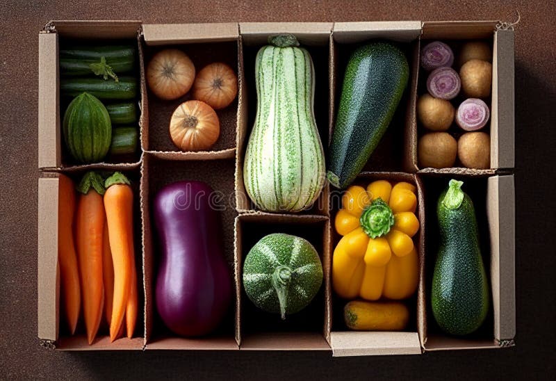 Boxes with Different Homemade Vegetables in the Field. Generative AI ...