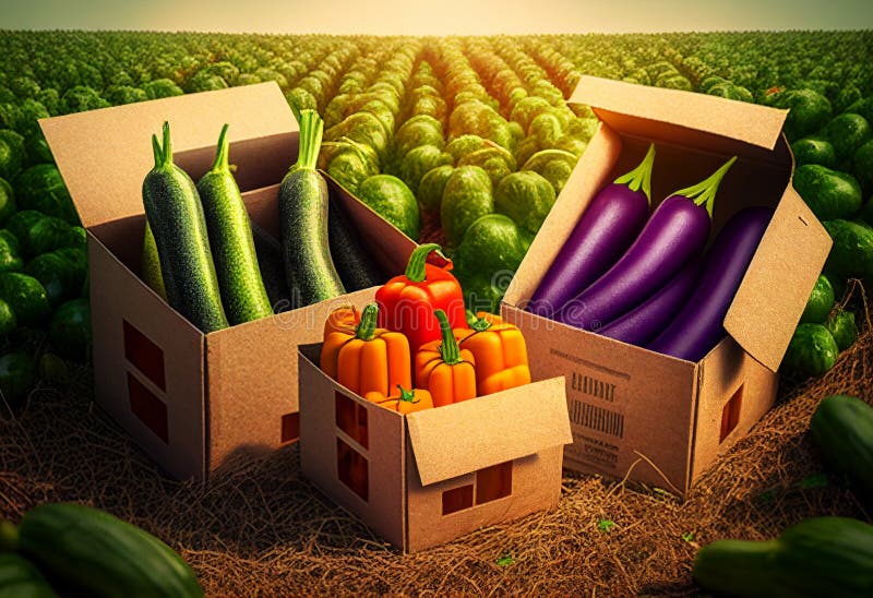 Boxes with Different Homemade Vegetables in the Field. Generative AI ...