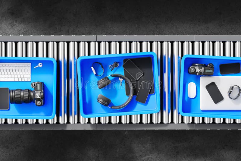 Boxes with Electronics and Personal Items at Airport Security Check ...