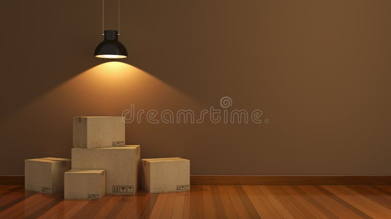 Boxes in empty room 3D stock illustration. Illustration of empty - 60916330