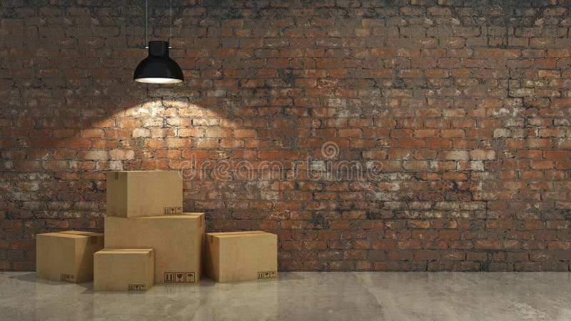 Boxes in empty room 3D stock illustration. Illustration of home - 70106180