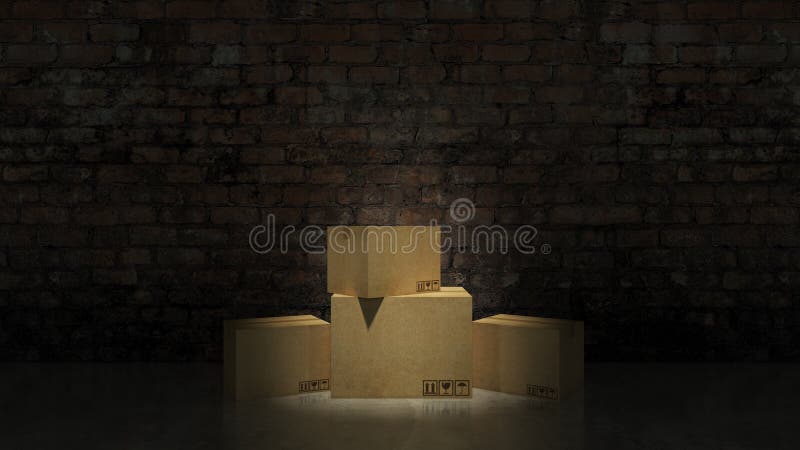 Boxes in empty room 3D stock illustration. Illustration of green - 60923031