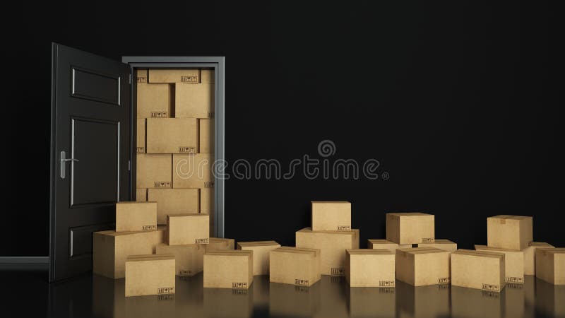 Boxes in empty room 3D stock illustration. Illustration of leaving ...