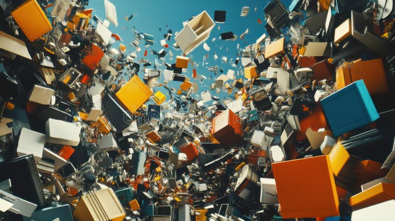 Boxes Fall Down in the Sky, an Abstract Messy Data Box Concept Stock ...