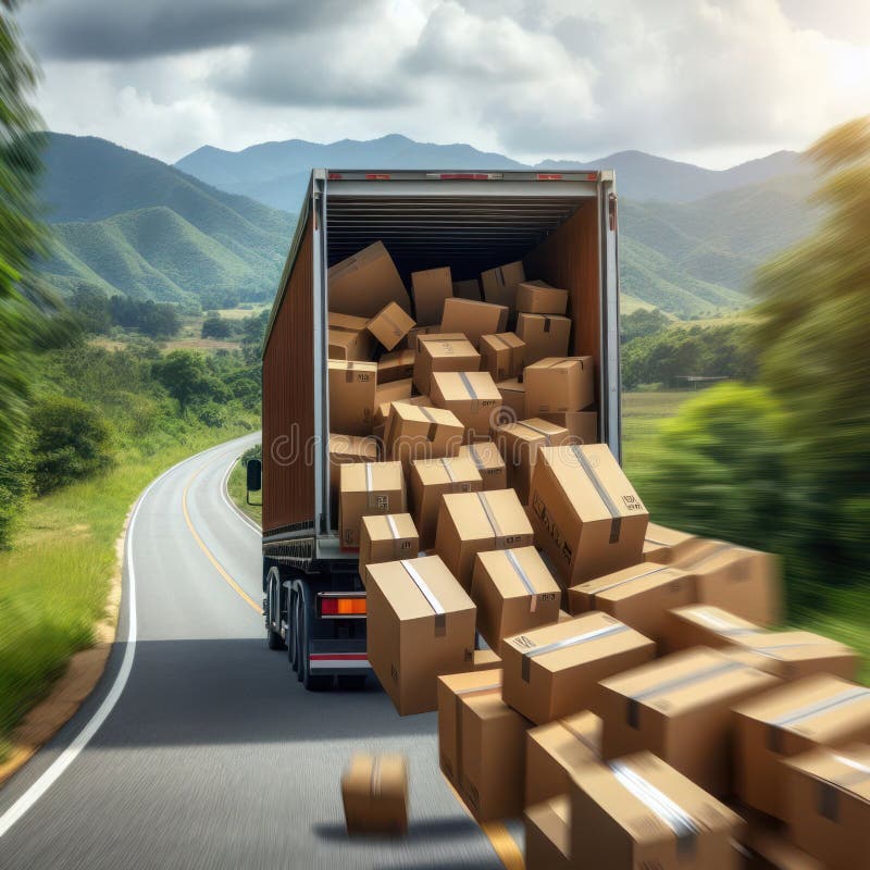 Boxes Falling Out of a Truck while Driving on the Road. Stock Image ...