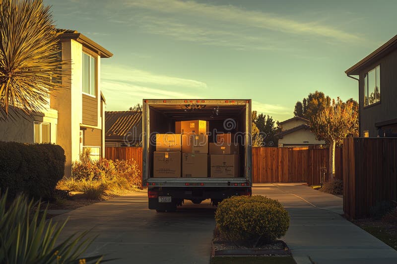Boxes Filled with Cardboard in an Open Moving Truck in a Suburban ...