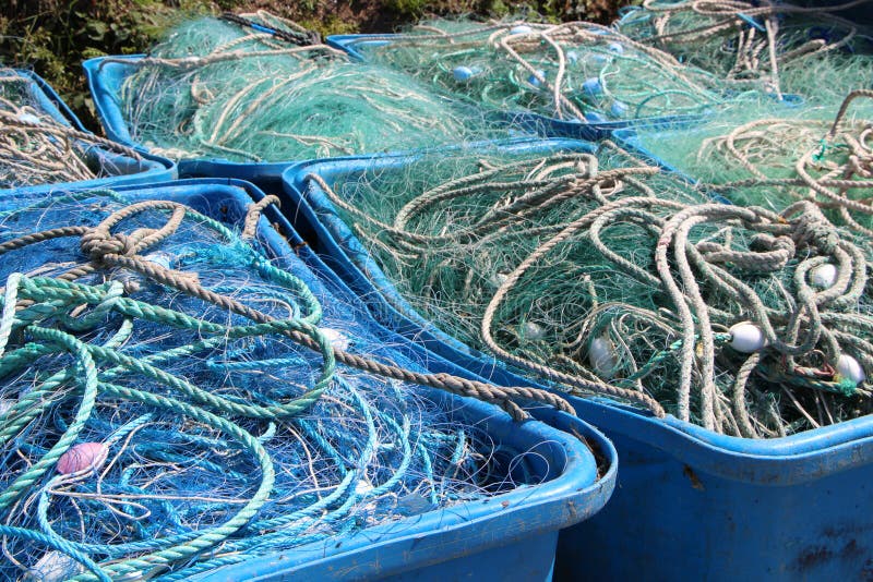 Boxes with fishing net stock image. Image of stitch, france - 85727837
