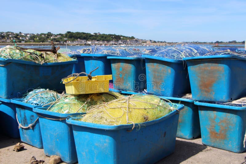 Boxes with fishing net stock photo. Image of france, rope - 89603784