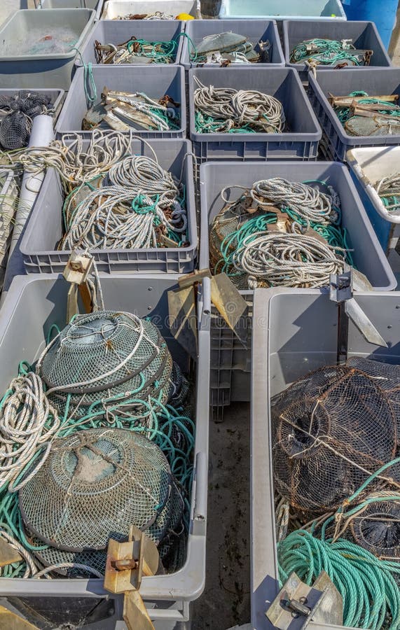 Boxes with fishing nets stock image. Image of trap, angle - 141454957