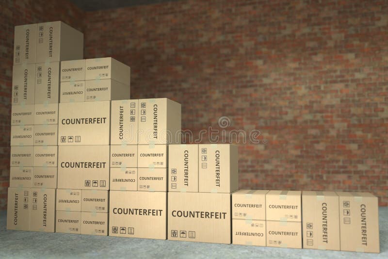 Declining Bar Chart Made with Boxes with Counterfeit Goods. Conceptual ...