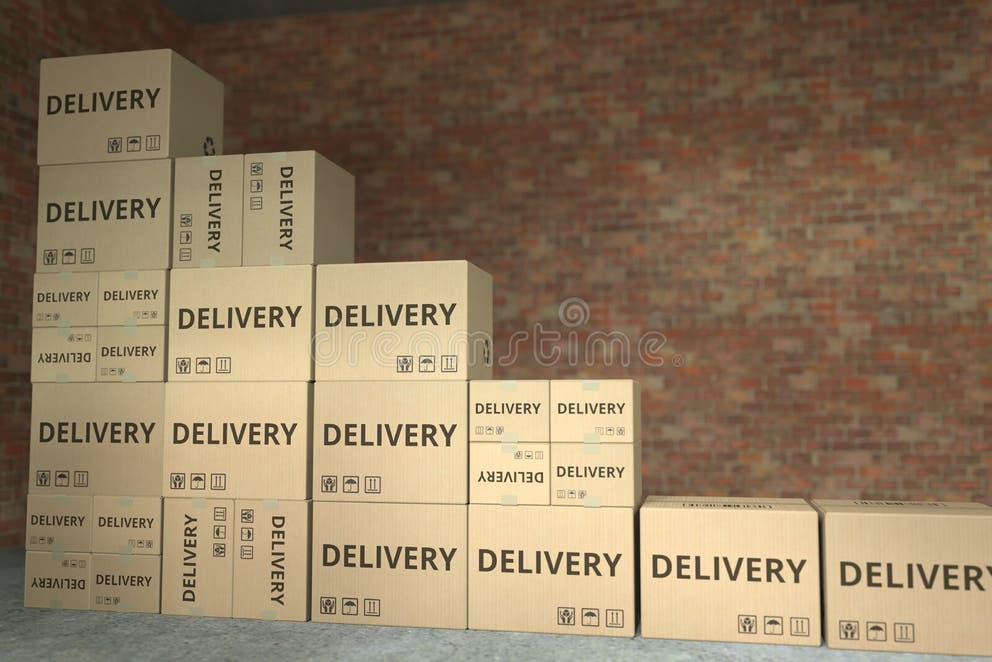 Declining Bar Chart Made with Boxes with Delivery. Conceptual 3D ...