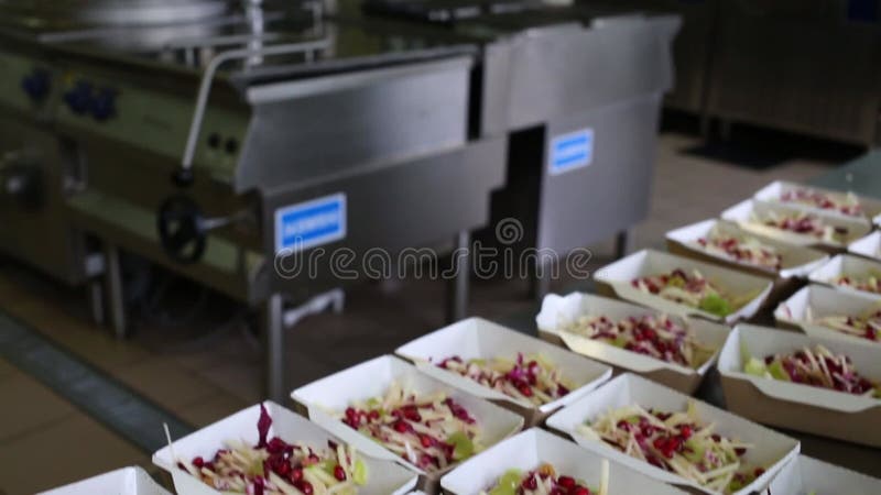 Boxes with Fruit Salad and Blurred Restaurant Stock Footage - Video of ...