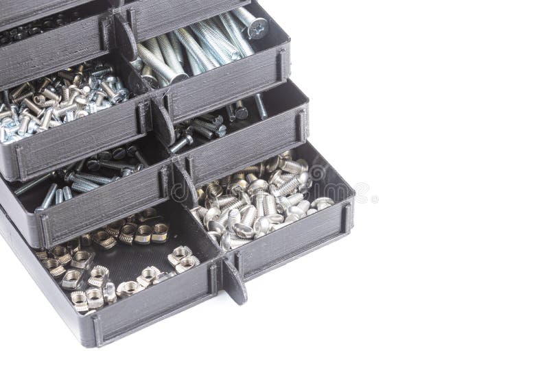 Boxes Full with Nuts and Bolts. Workshop Concept with Tool Box Stock ...