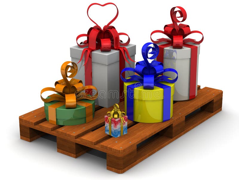 Boxes with Gifts on the Pallet Stock Illustration - Illustration of ...