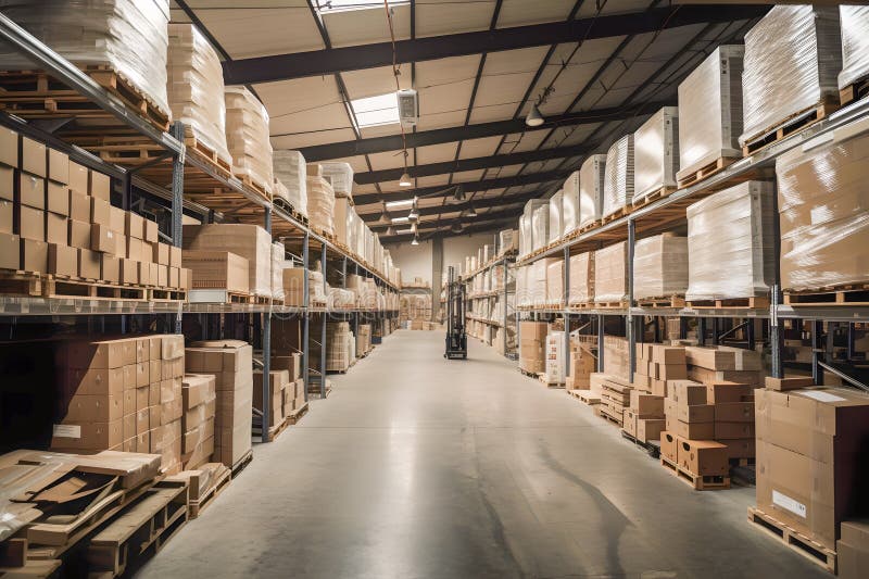 Boxes of Goods Stacked in Warehouse for Storage, Generative AI Stock ...