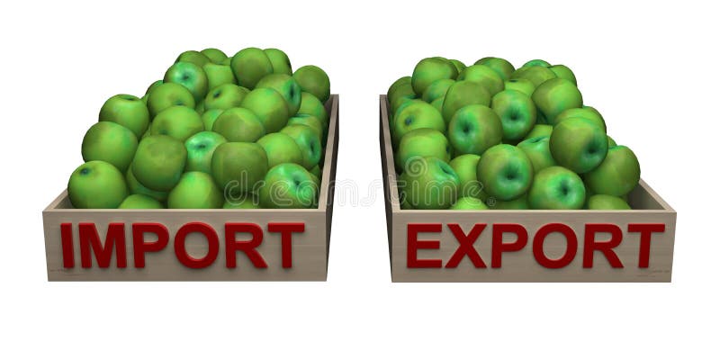 Boxes with Green Apples with Text Import Export Stock Illustration ...