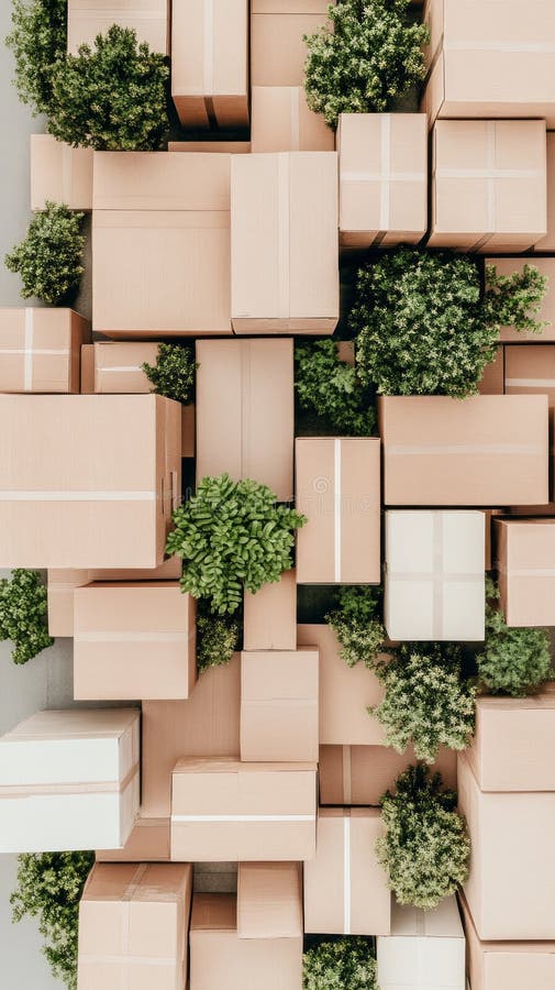 Boxes and Greenery Create a Unique Arrangement in a Modern Warehouse ...
