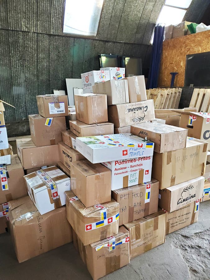 Boxes with Humanitarian Aid for Ukraine in Volunteer Centre Warehouse ...