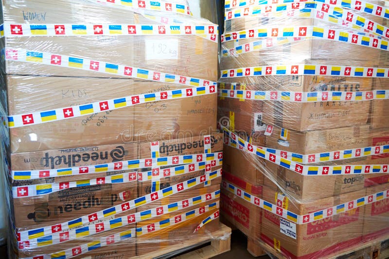 Boxes with Humanitarian Aid for Ukraine in Volunteer Centre Warehouse ...