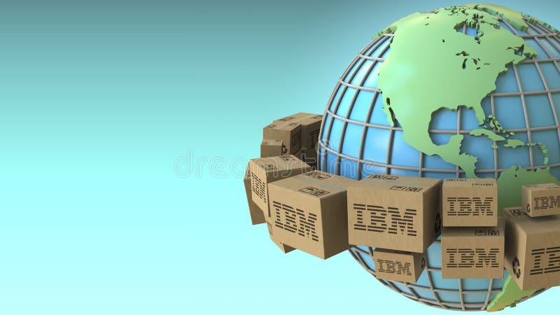 Boxes with IBM Logo Around the World, America Emphasized. Conceptual ...